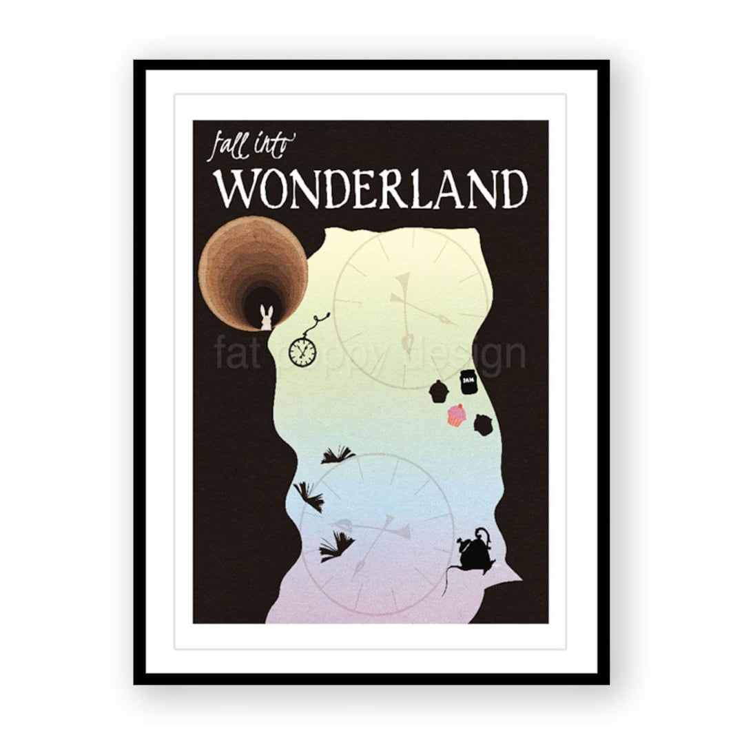 Alice in Wonderland Travel Poster – Retro Whimsical Art Print (8x10) - Etsy