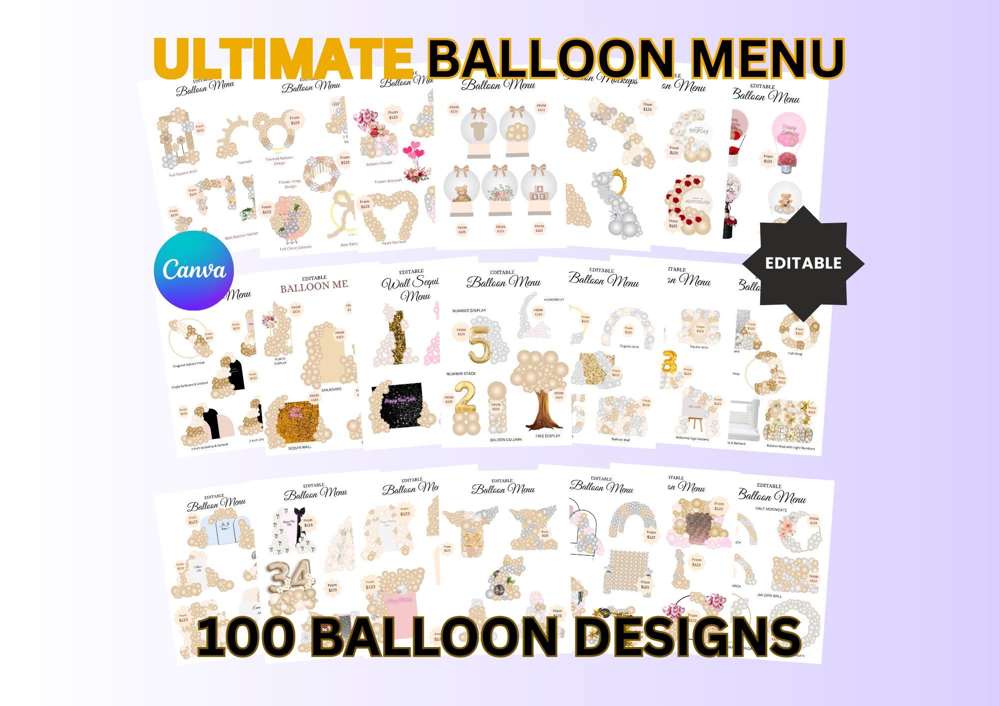 Editable Balloon Menu Template - 100 DESIGNS!! - Etsy