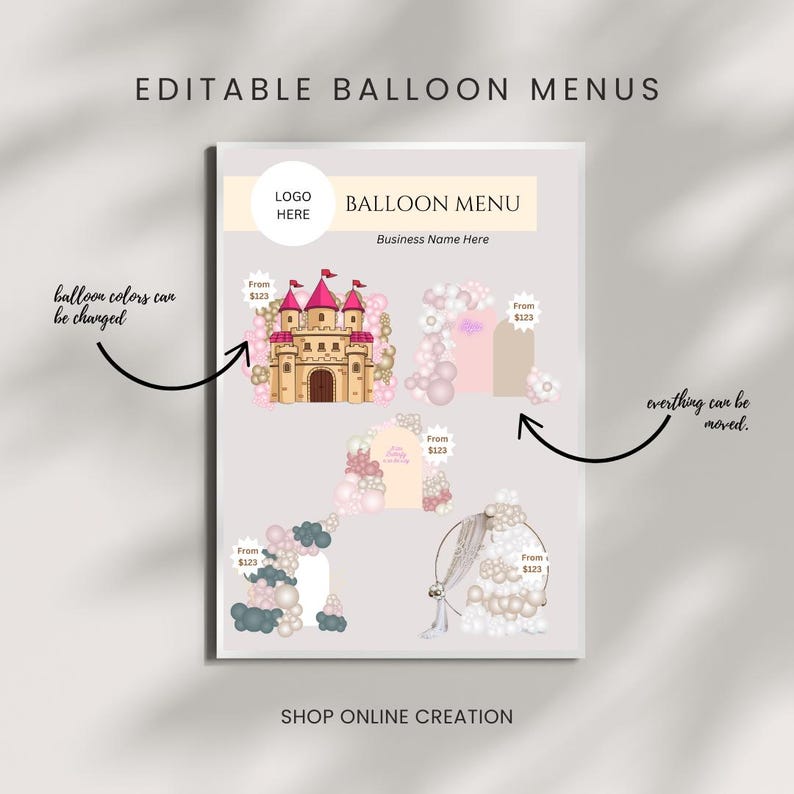 Editable Balloon Menu Template - Pink and White Theme - Etsy