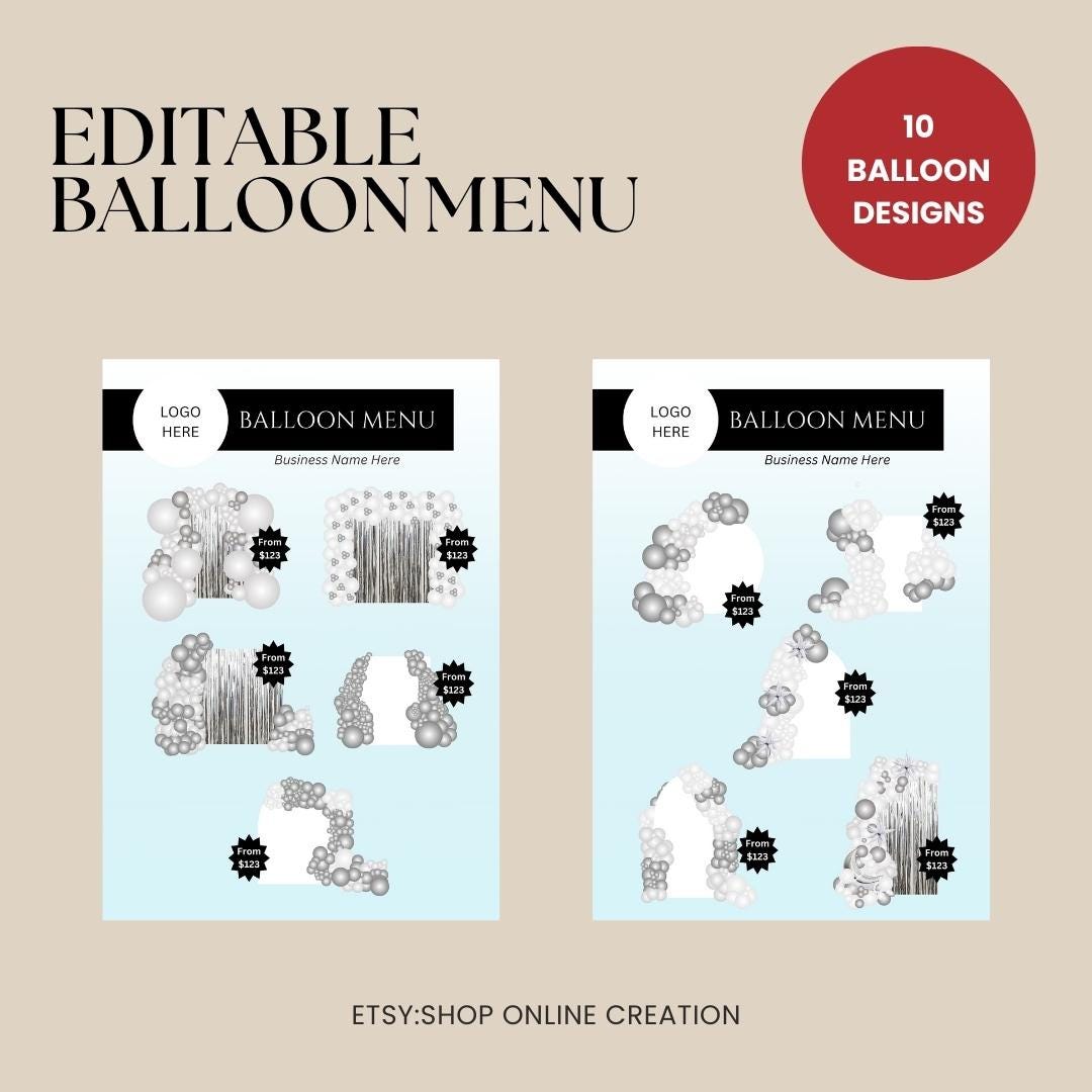 Editable Balloon Menu Template - Customizable Party Decoration Pricing ...