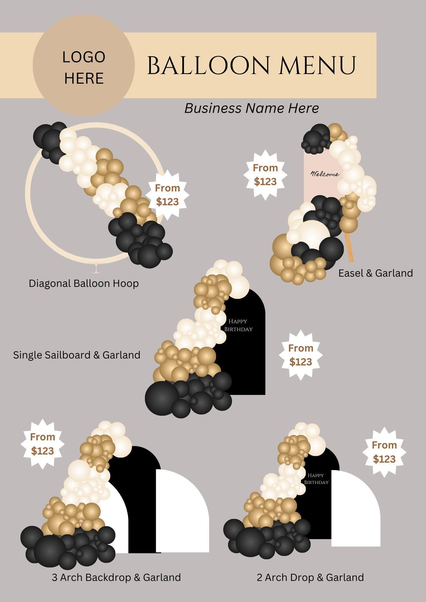 Editable Balloon Menu Template - Customizable Party Decoration Pricing ...