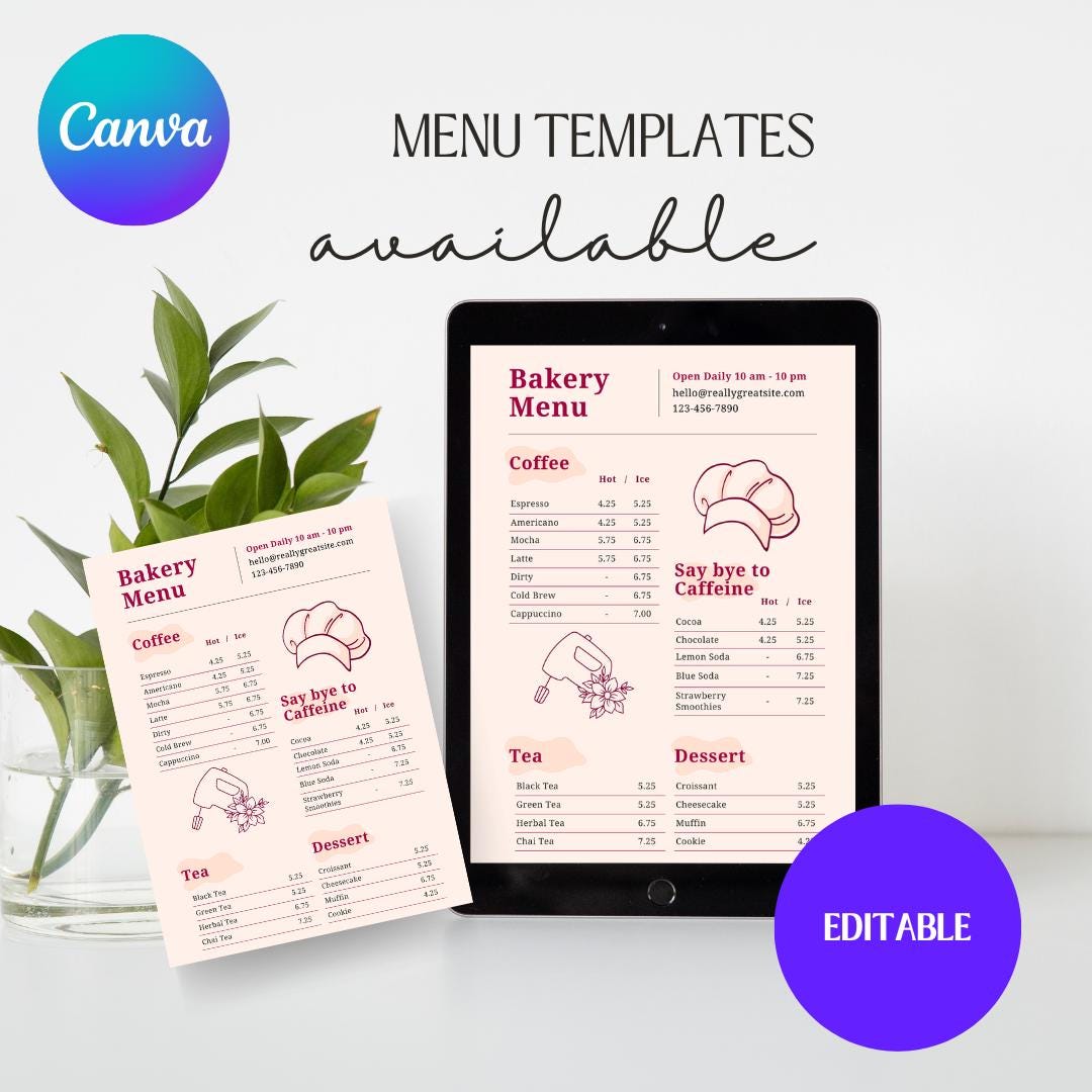 Modern Cafe Menu Template - Editable - Etsy