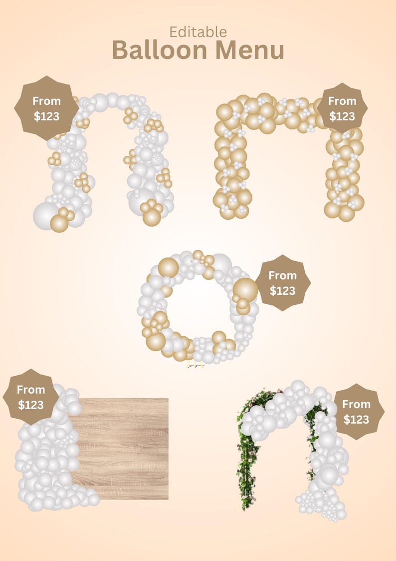 Editable Balloon Menu Template - Gold and Silver Theme - Etsy