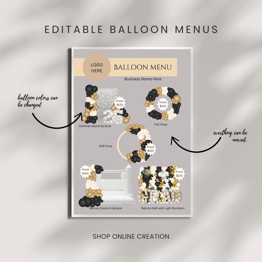 Editable Balloon Menu Template - Customizable Party Decoration Pricing ...