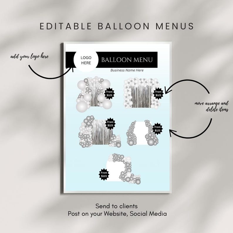 Editable Balloon Menu Template - Customizable Party Decoration Pricing ...