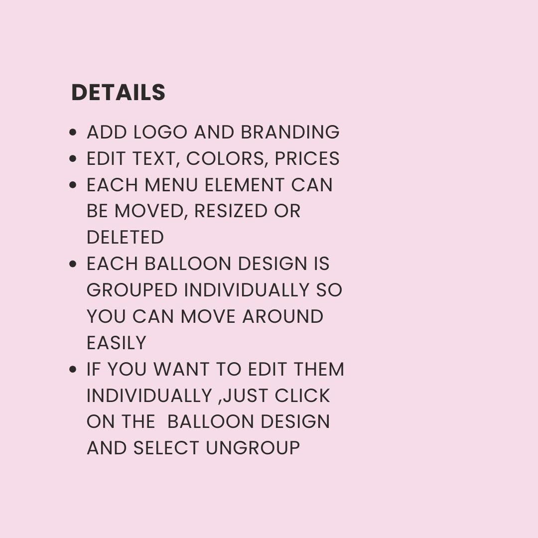 Editable Balloon Menu Template - 250 DESIGNS!! - Etsy