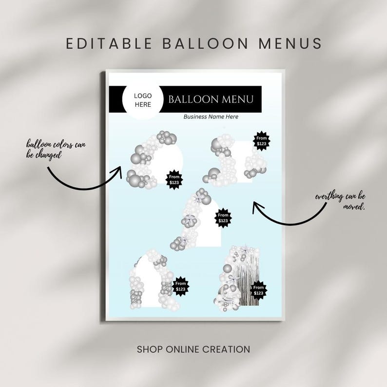 Editable Balloon Menu Template - Customizable Party Decoration Pricing ...