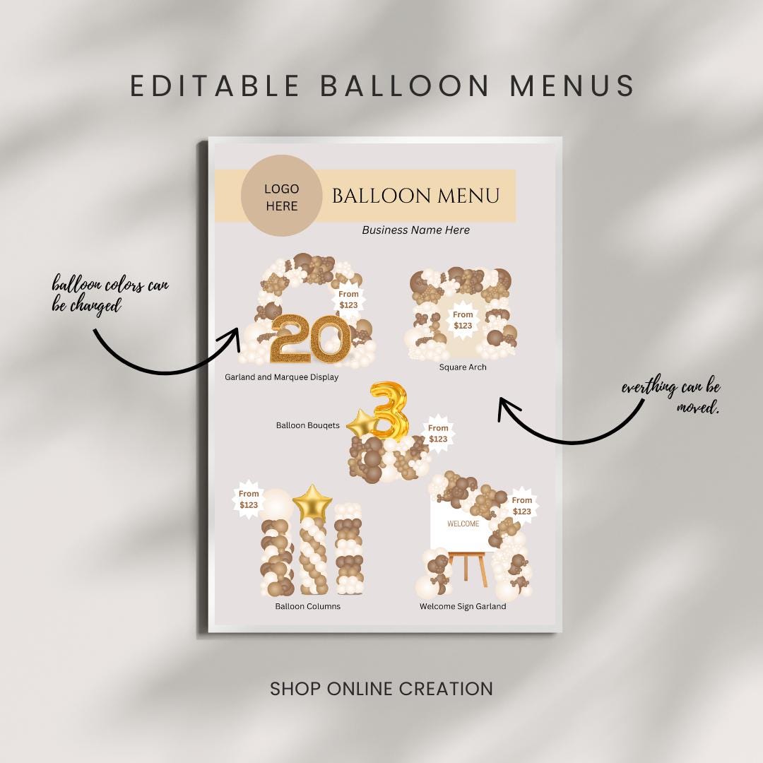 Editable Balloon Menu Template - Customizable Party Decoration Pricing ...