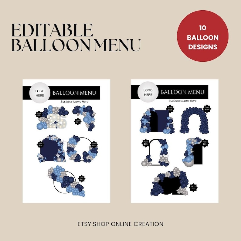 Editable Balloon Menu Template - Customizable Party Decoration Pricing ...