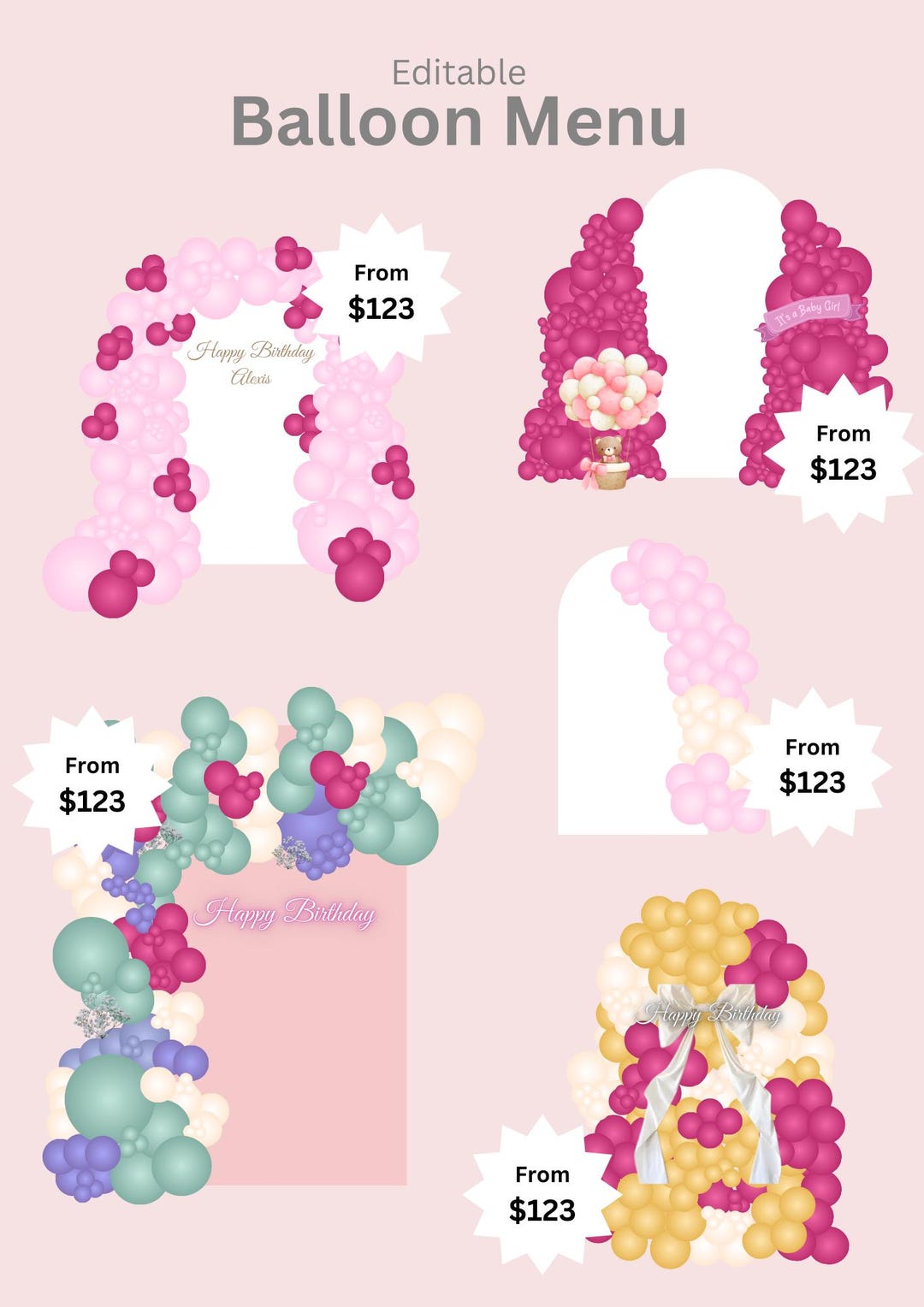 Editable Balloon Menu Template - Customizable Party Decoration Pricing ...