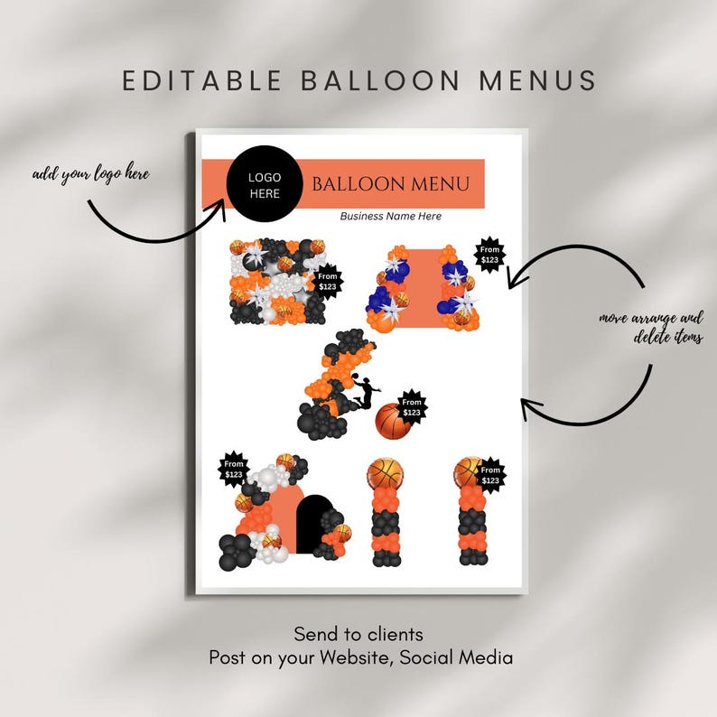 Editable Balloon Menu Template - Basketball Theme - Etsy