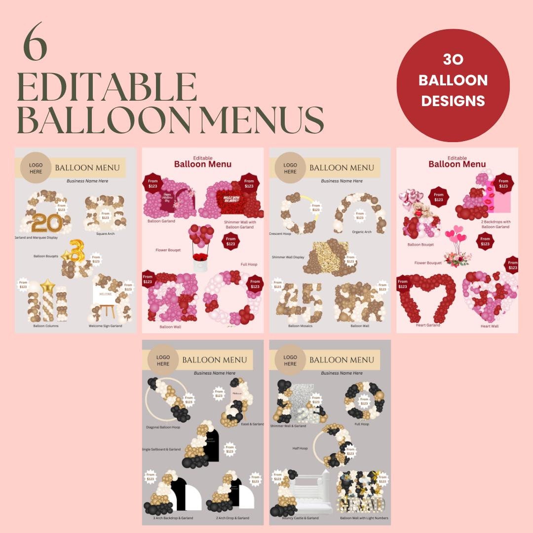 6 Editable Balloon Menus Template - Customizable Party Decoration ...