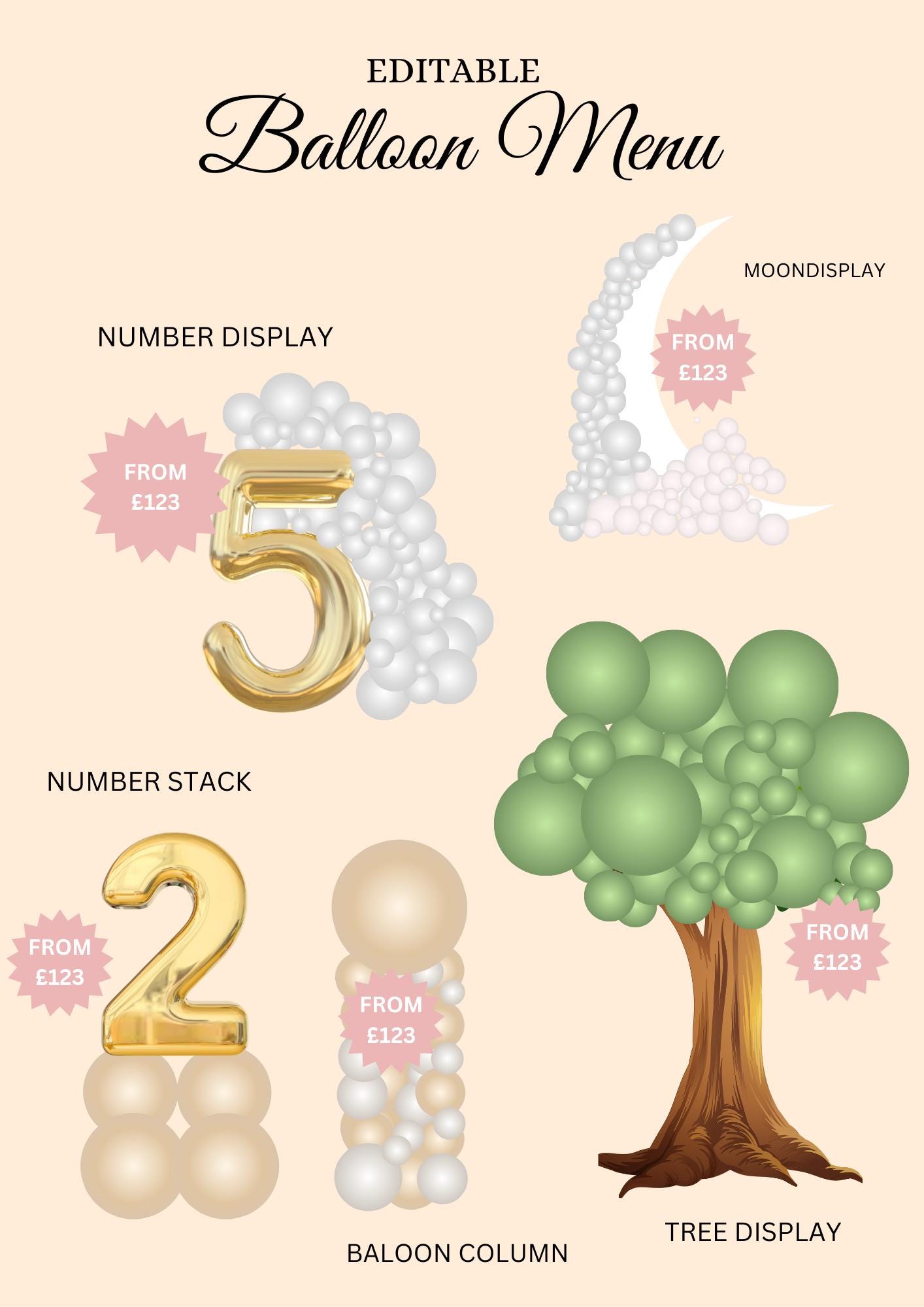 Editable Balloon Menu Template - Customizable Party Decoration Pricing ...