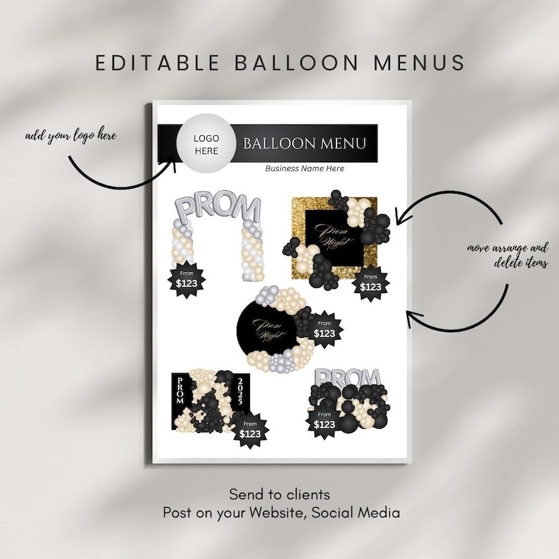 Editable Balloon Menu Template - Prom Theme - Etsy