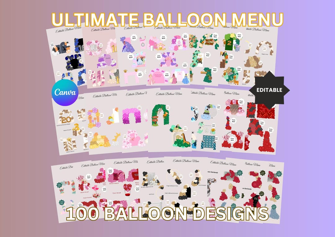 Editable Balloon Menu Template - 100 DESIGNS!! - Etsy