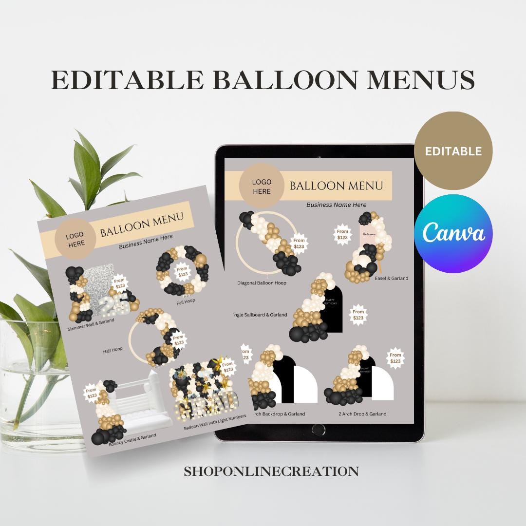 Editable Balloon Menu Template - Customizable Party Decoration Pricing ...