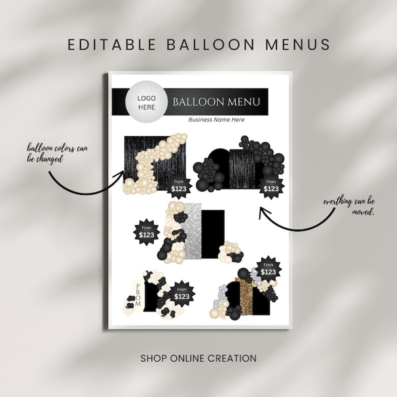 Editable Balloon Menu Template - Prom Theme - Etsy