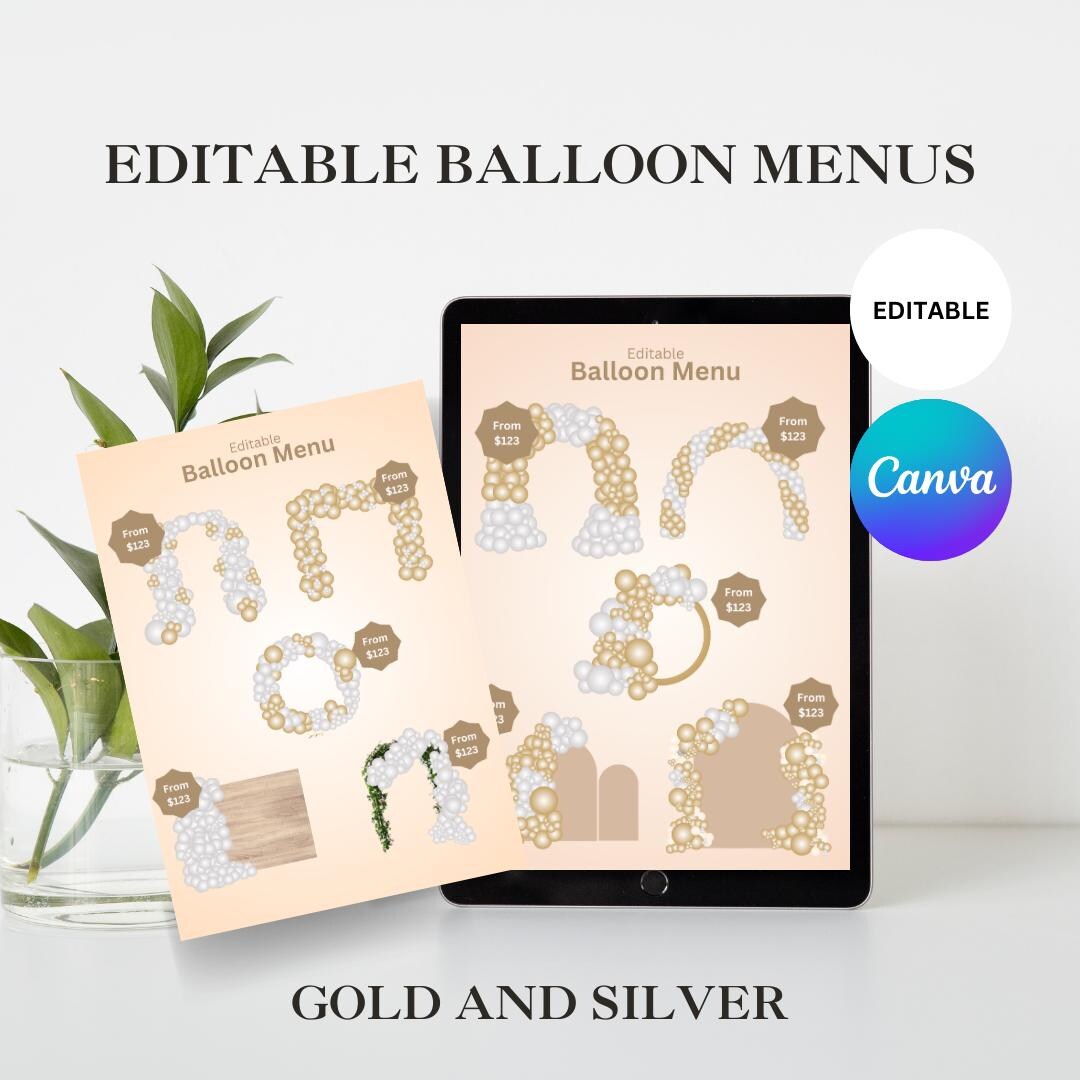 Editable Balloon Menu Template - Gold and Silver Theme - Etsy
