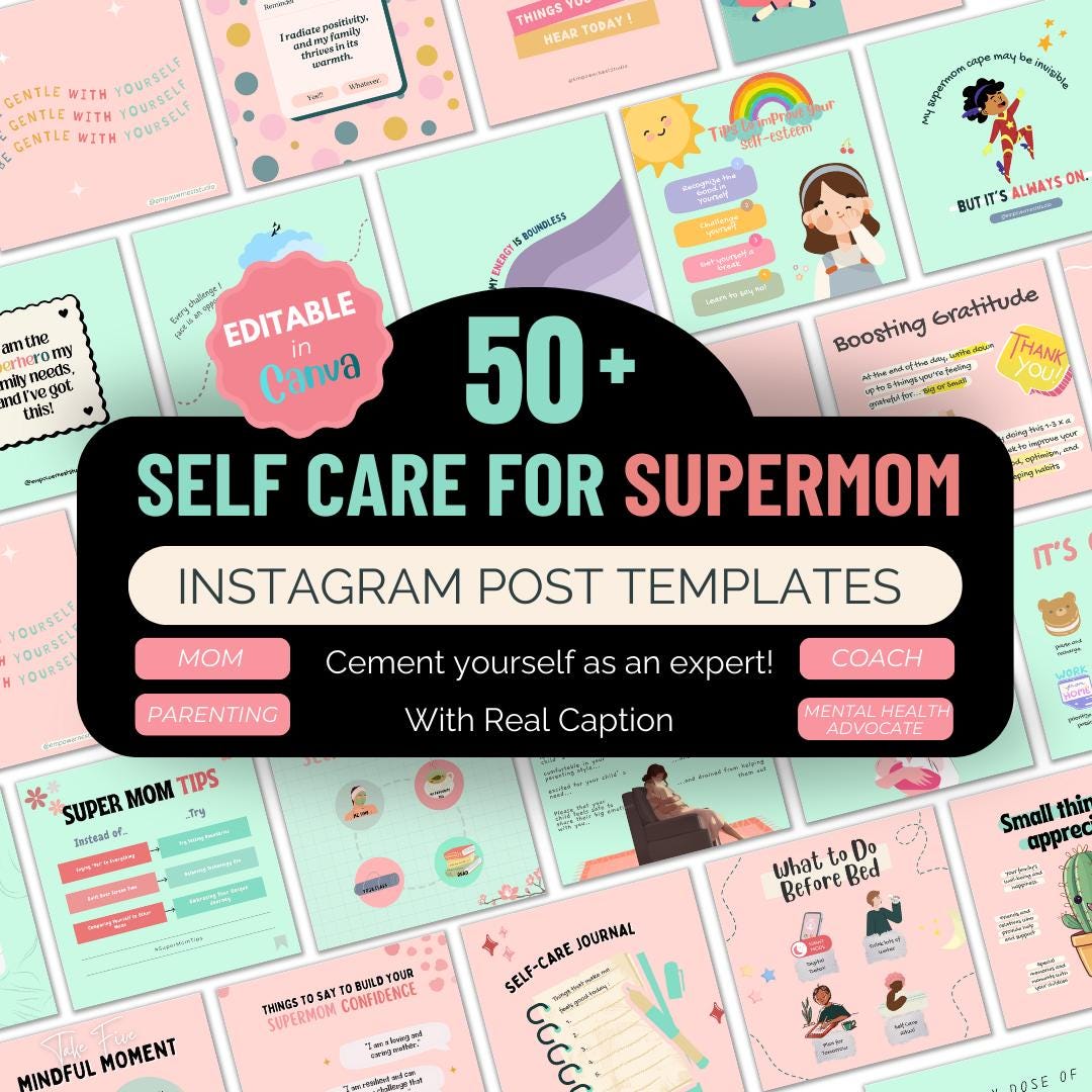 Self Care for Super Moms Social Media Posts Templates | Instagram ...