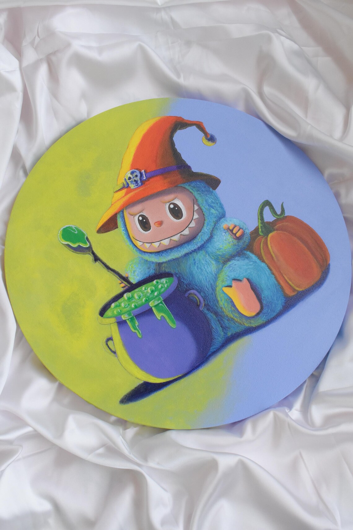 Labubu Acrylic Painting for Wall Decoration, Round Canvas Artwork ...