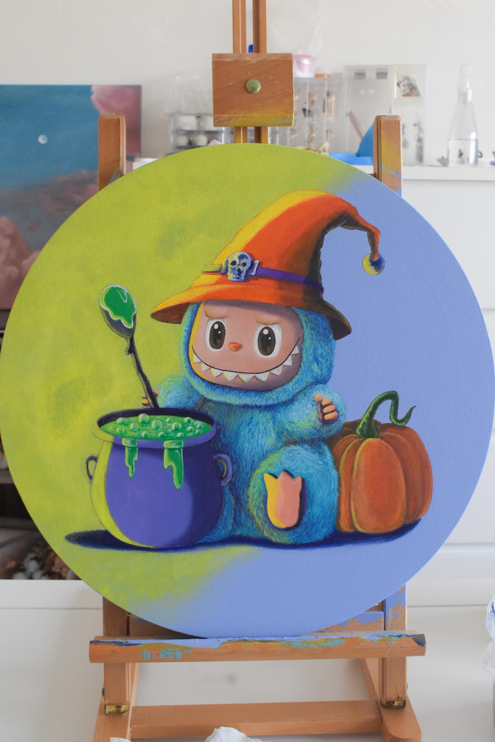 Labubu Acrylic Painting for Wall Decoration, Round Canvas Artwork ...