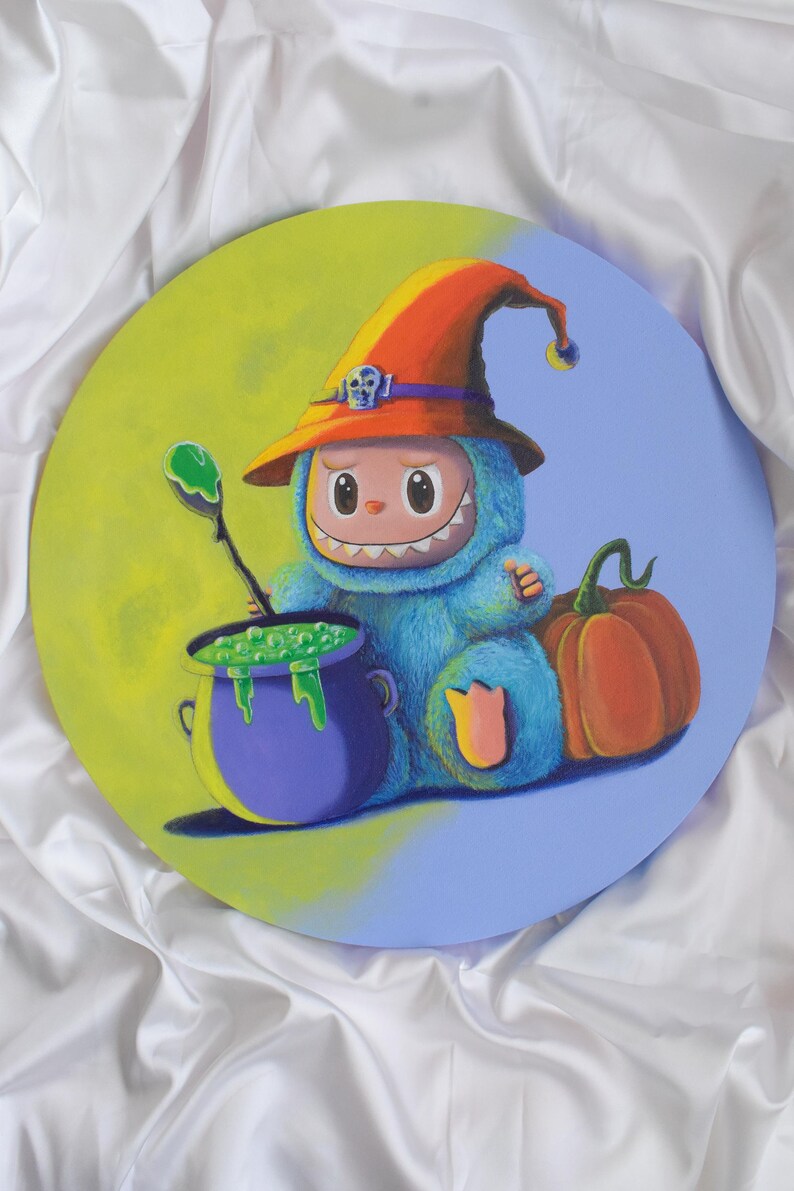 Labubu Acrylic Painting for Wall Decoration, Round Canvas Artwork ...