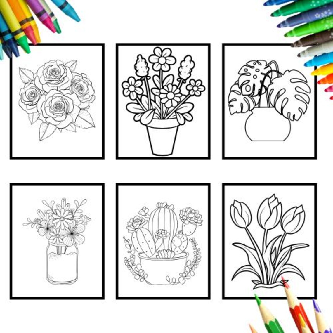 100 Simple Flowers Printable Coloring Pages - PDF Digital Download Easy ...