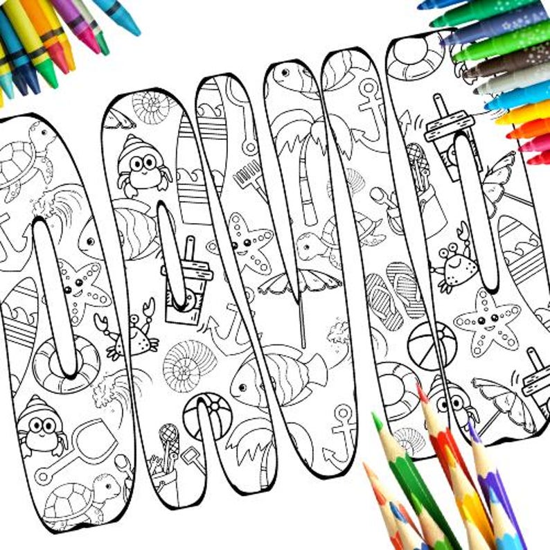 Personalized Beach Theme Coloring Pages: Custom Name, Sea Animals ...