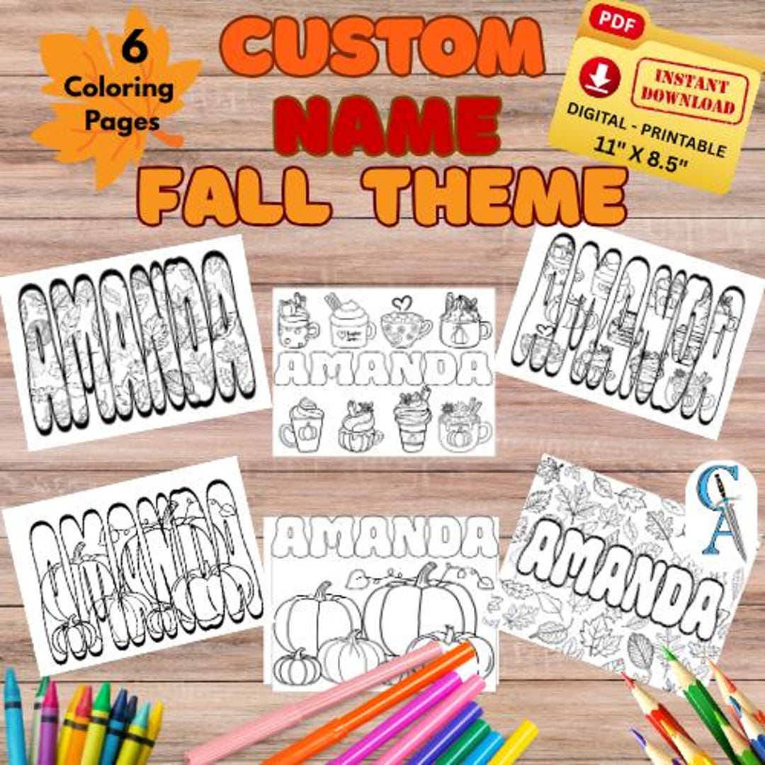 Personalized Fall Thanksgiving Theme Coloring Pages: Custom Name ...