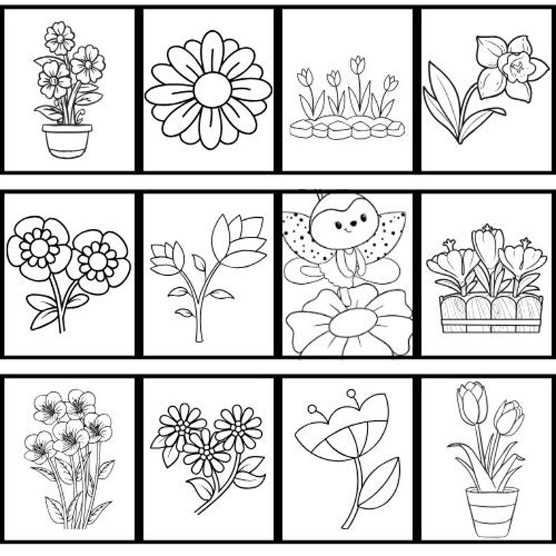 100 Simple Flowers Printable Coloring Pages - PDF Digital Download Easy ...