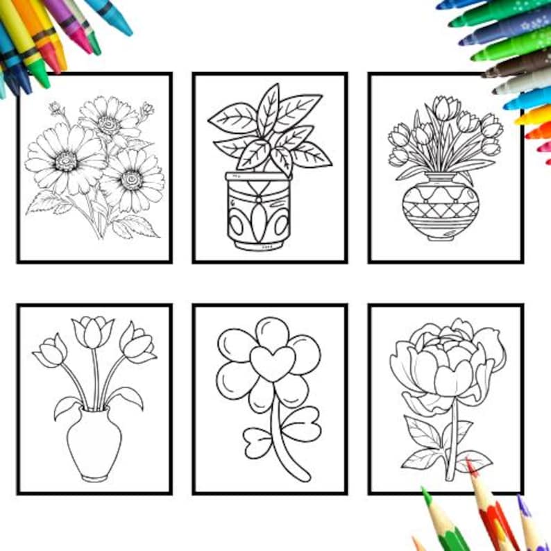 100 Simple Flowers Printable Coloring Pages - PDF Digital Download Easy ...