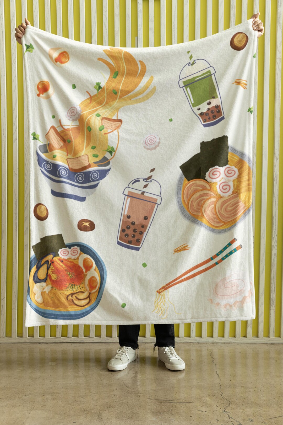 Ramen and Boba Blanket - Ultra Soft Fleece 60x50 Inches, Cute Food ...
