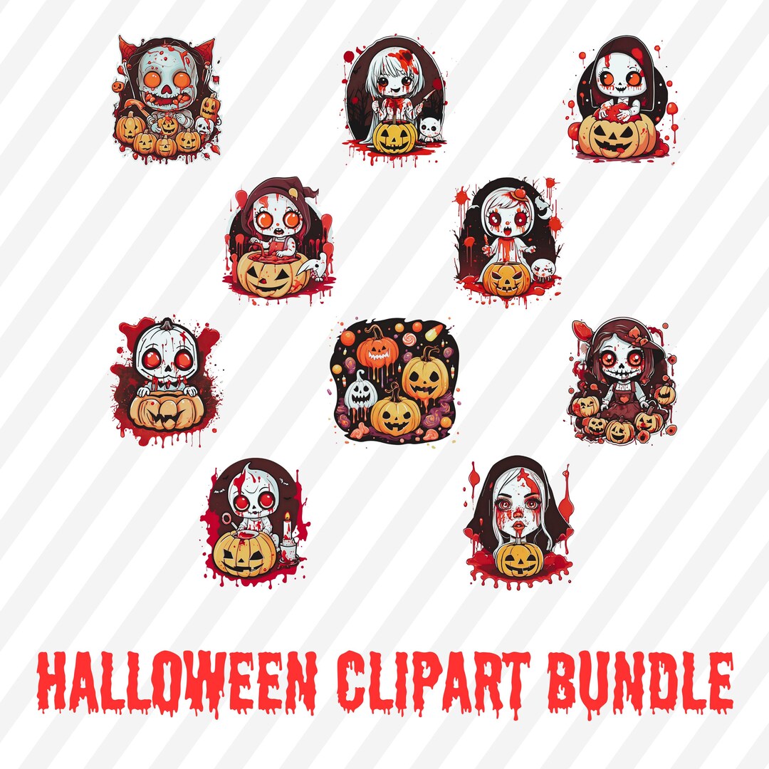 Spooky Halloween PNG Clipart Bundle - Cute and Creepy Pumpkin ...