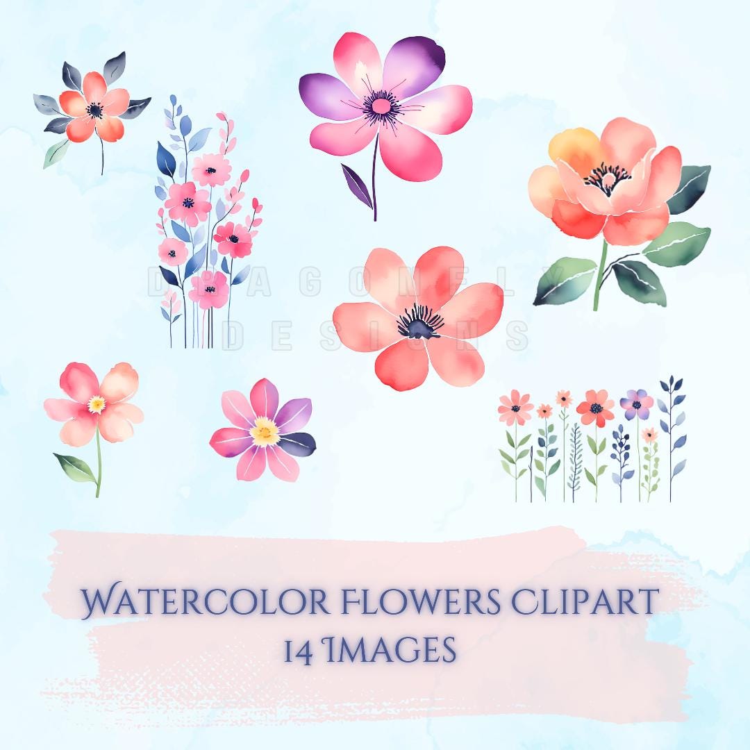 Watercolor Flower PNG Clipart Bundle | Floral Digital Art | Instant ...