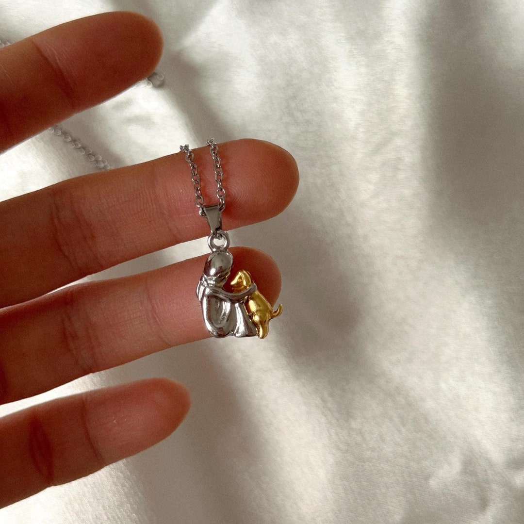 Person and Dog Hug Necklace, Heartwarming Pendant, Puppy Necklace ...