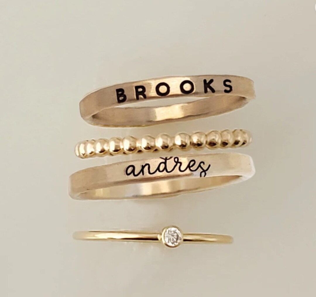 Ring Set Gift for Mom | Stackable Rings | Personalized Name Rings | 14k ...