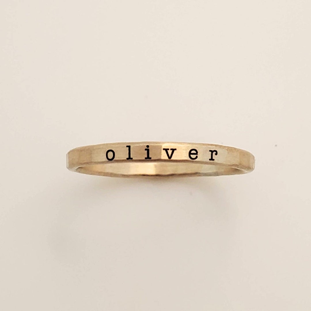 14K Gold Personalized Name Ring | Typewriter Font Stackable Jewelry ...