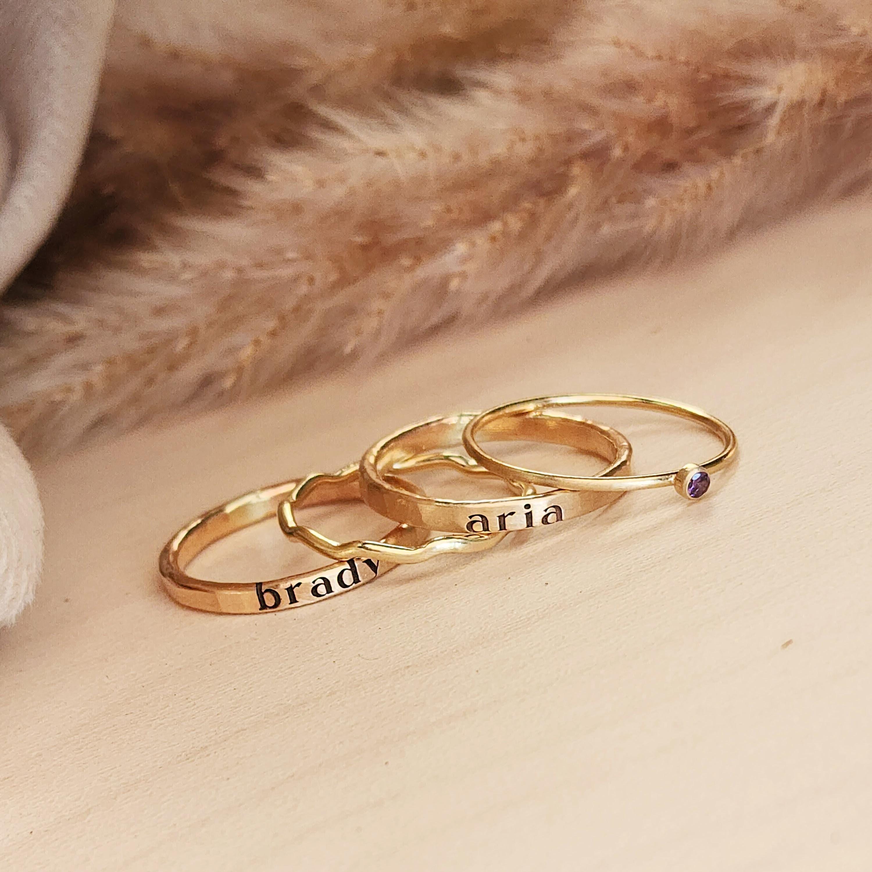 Personalized Birthstone Name Ring Set, Custom Stacking Rings for Women ...