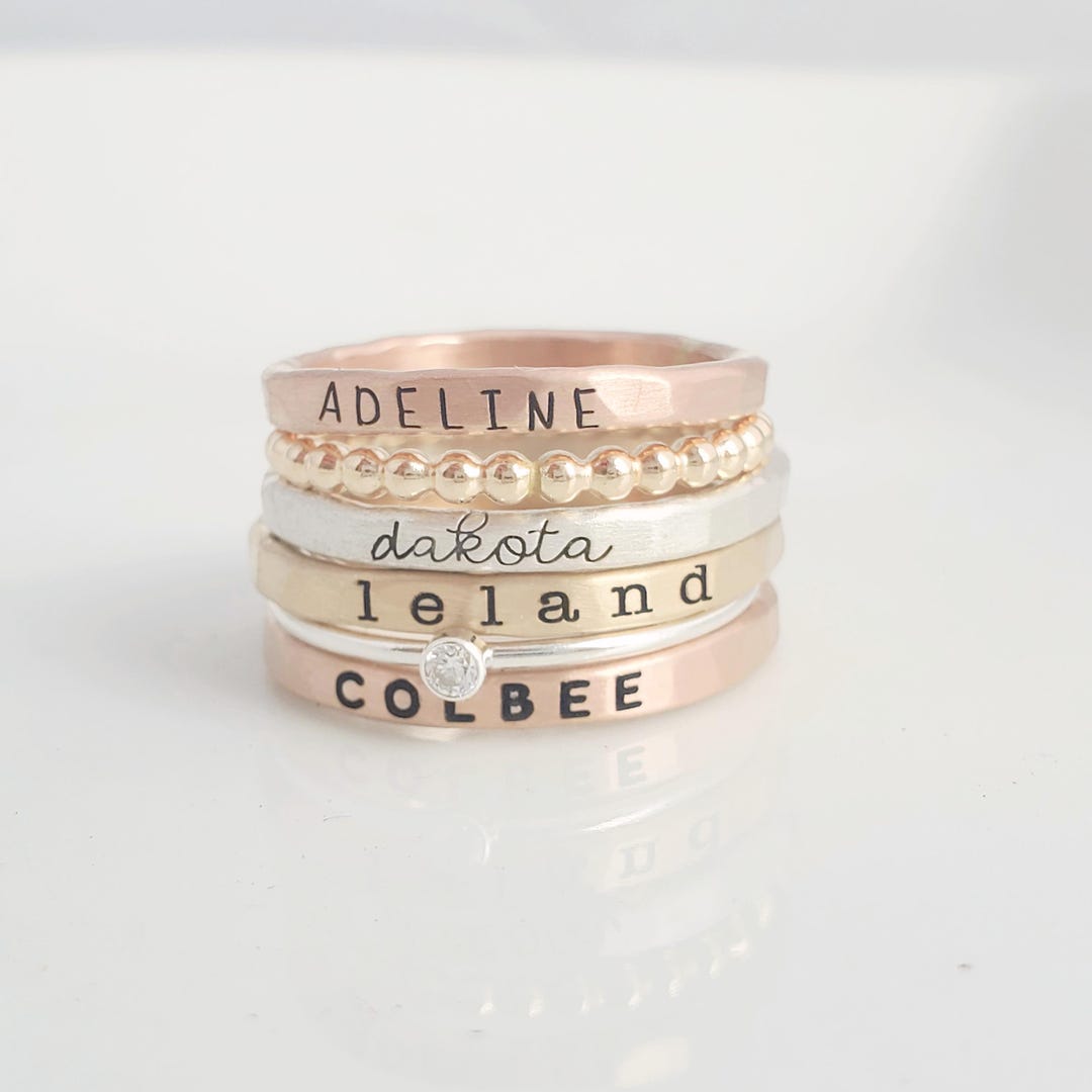 Personalized Stackable Name Rings | Engraved Jewelry Sets in Gold, Rose ...