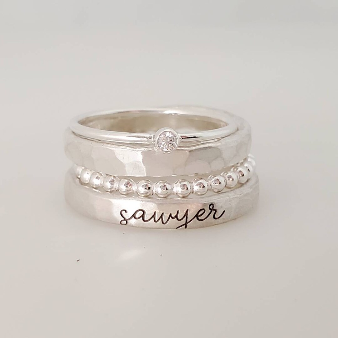 Silver Name Rings, Silver Ring Set, Chunky Name Ring Set, Mother's Day ...