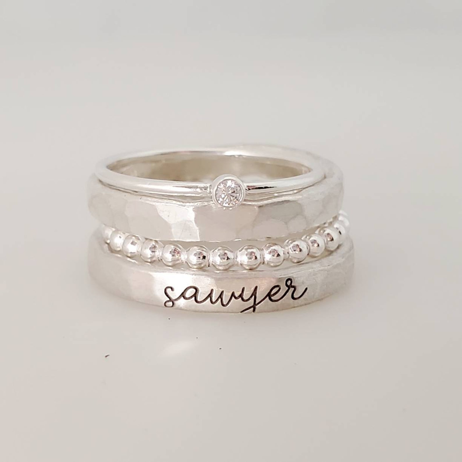 Silver Name Rings Silver Ring Set Chunky Name Ring Set - Etsy