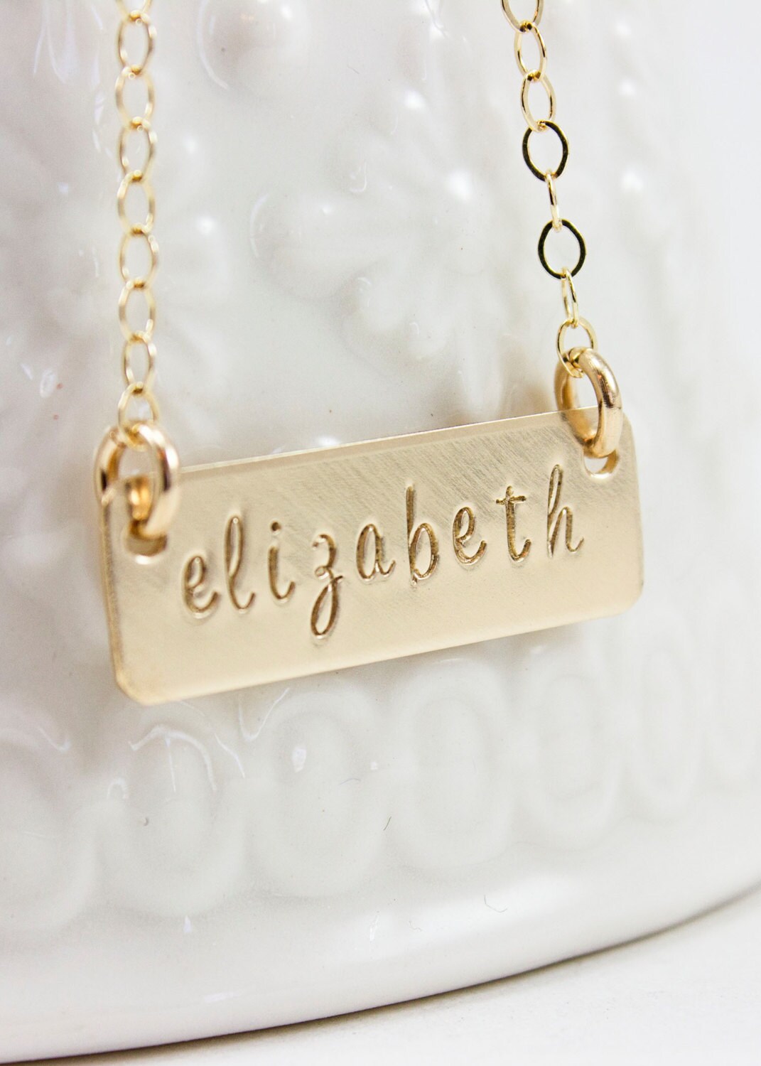 Gold Filled Bar Name Necklace Hand Stamped Gold Filled Bar - Etsy