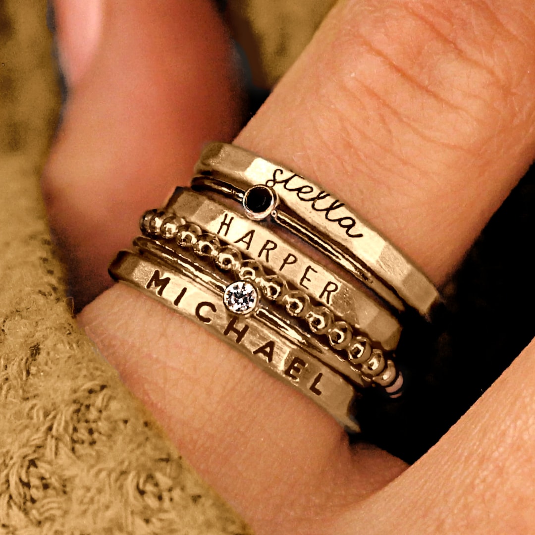 Personalized Name Ring Set | Stackable Gold-filled & Sterling Silver ...