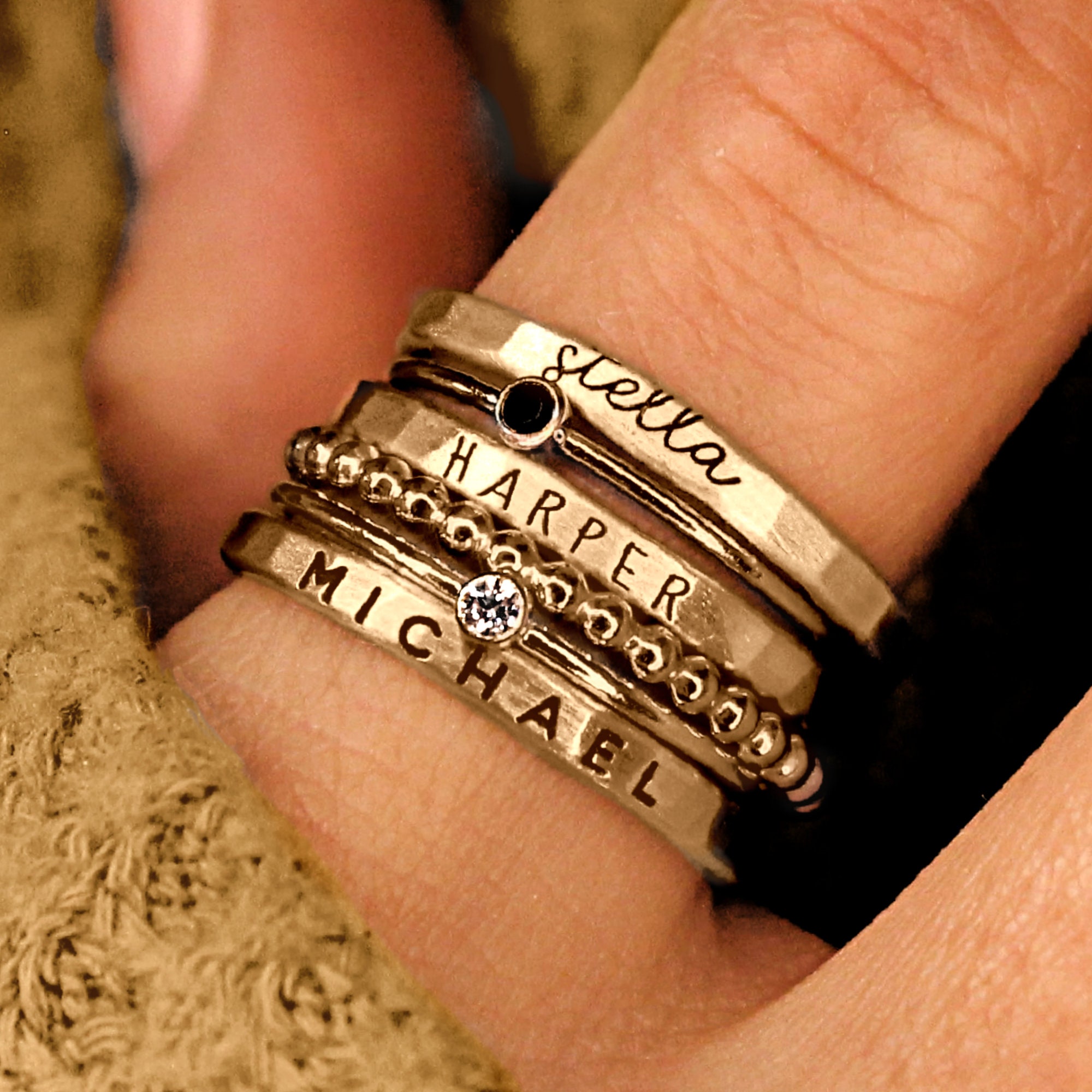 Personalized Name Ring Set | Stackable Gold-filled & Sterling Silver ...