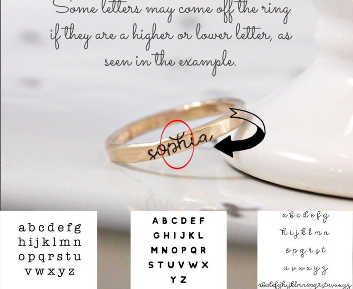 Cursive Name Ring Set Name and Birthstone Rings Gold Name - Etsy