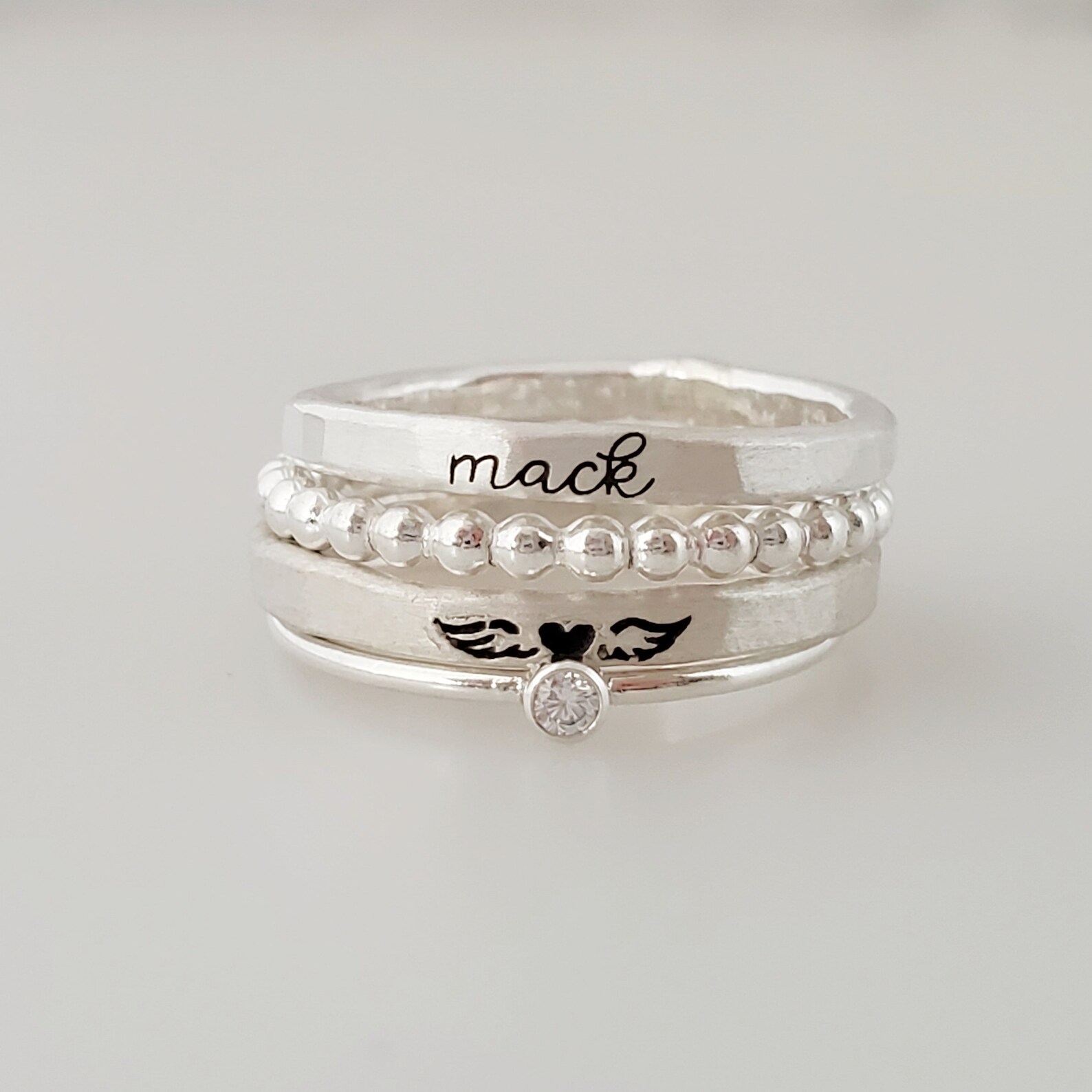 Personalized Stacking Ring Set, Engraved Name Rings, Birthstone, Mom ...
