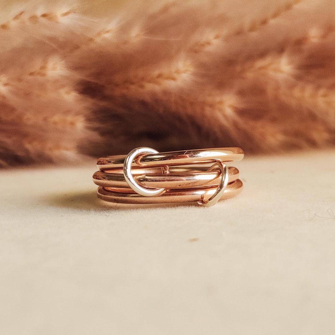 Connected Ring Set, Stacking Rings, Gold & Silver Smooth Bands, Linked ...