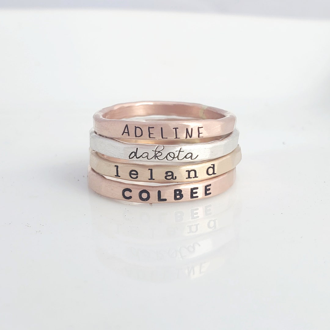 Personalized Stackable Name Rings | Custom Engraved Jewelry for Mom ...