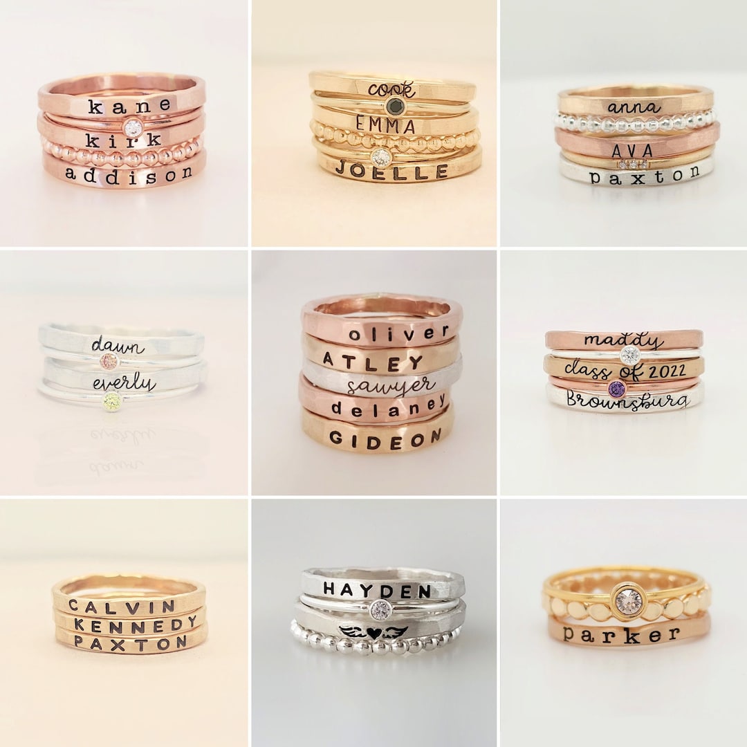Personalized Stackable Name Rings | Custom Ring Set for Moms, Daughters ...