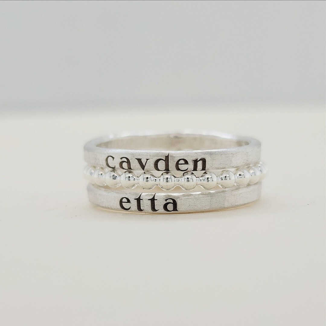 Two Name Ring Set Silver Name Ring Stacking Set Rings Kids Names ...